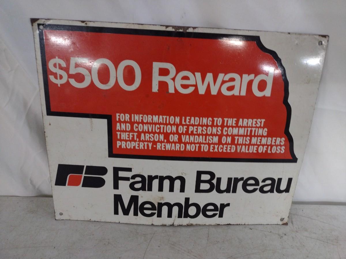 Vintage Farm Bureau Metal Reward Sign | EstateSales.org