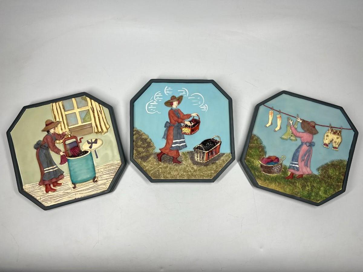 Set of Raised Stone Resin Cottagecore Prarie Farm Woman Wall Art Tiles ...