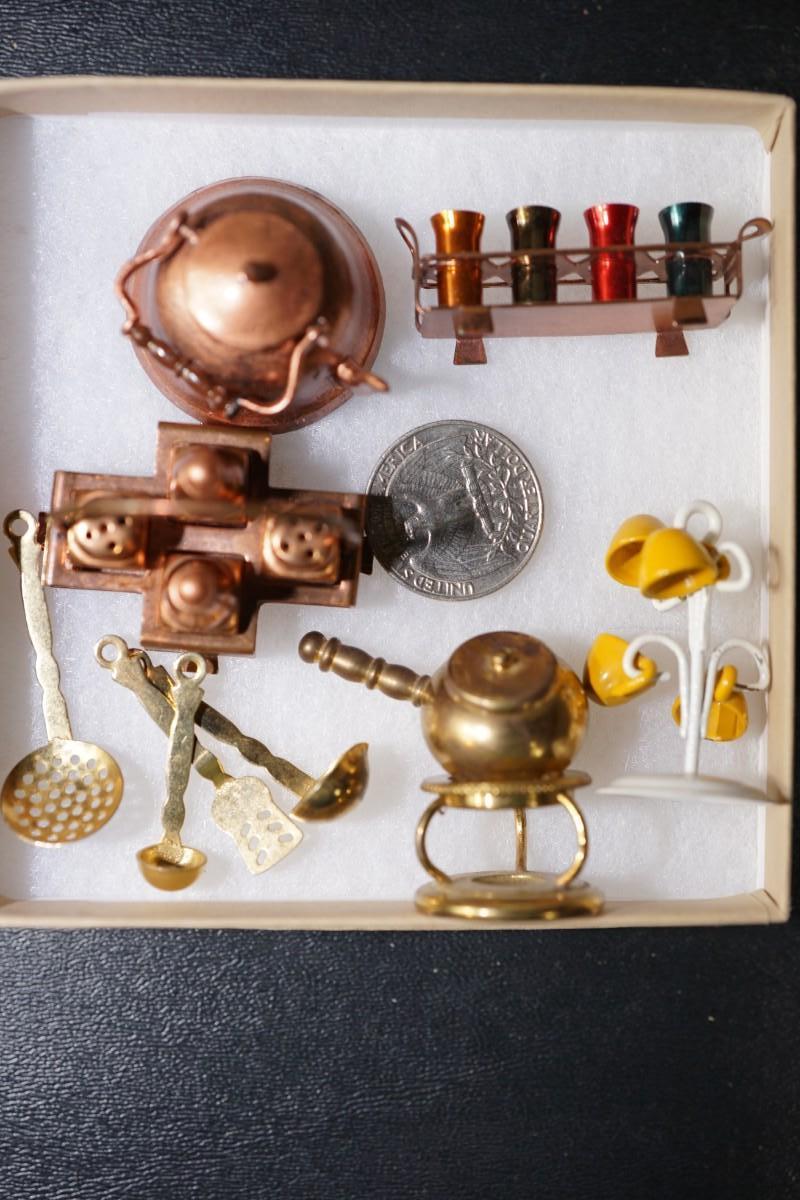 MINIATURE COPPER & BRASS KITCHEN UTENSILS AND MORE. TINY ALUMINUM CUPS ...