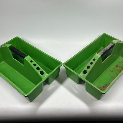 Pair of Bright Green Plastic Carry All Totes Bins Toolboxes Caddy ...