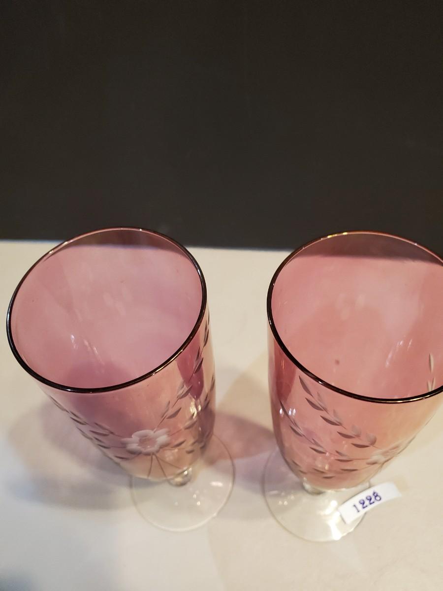 2 Pink Crystal Glasses