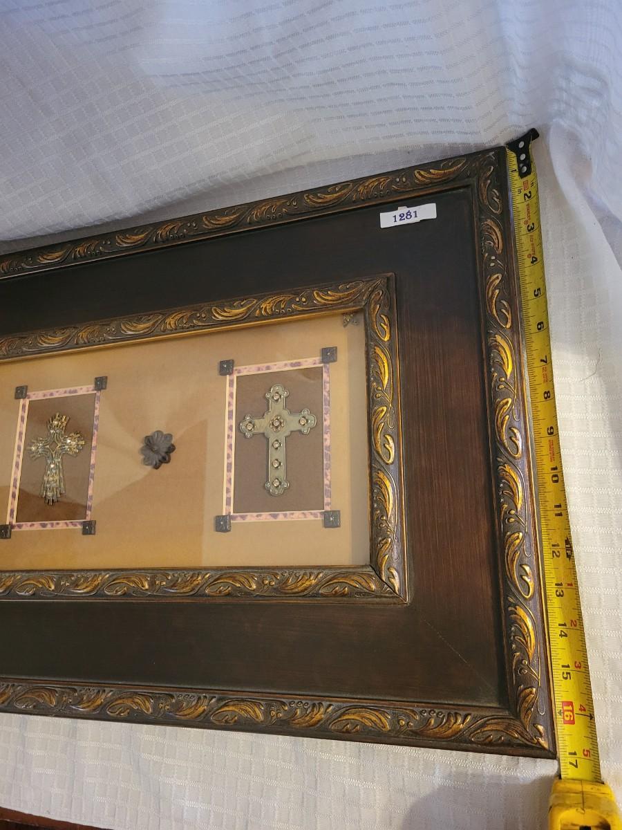 Bedazzled cross framed picture | EstateSales.org