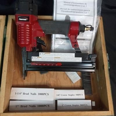 POWERMATE 2 IN 1 NAILER/STAPLER IN WOODEN BOX WITH KEY | EstateSales.org