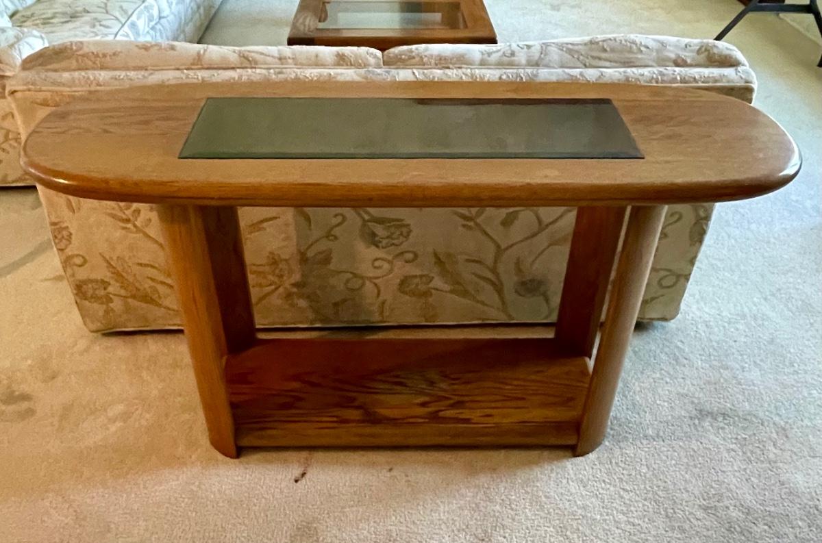 Retro Oblong Console Sofa Table Oak and Beveled Smoke Glass ...