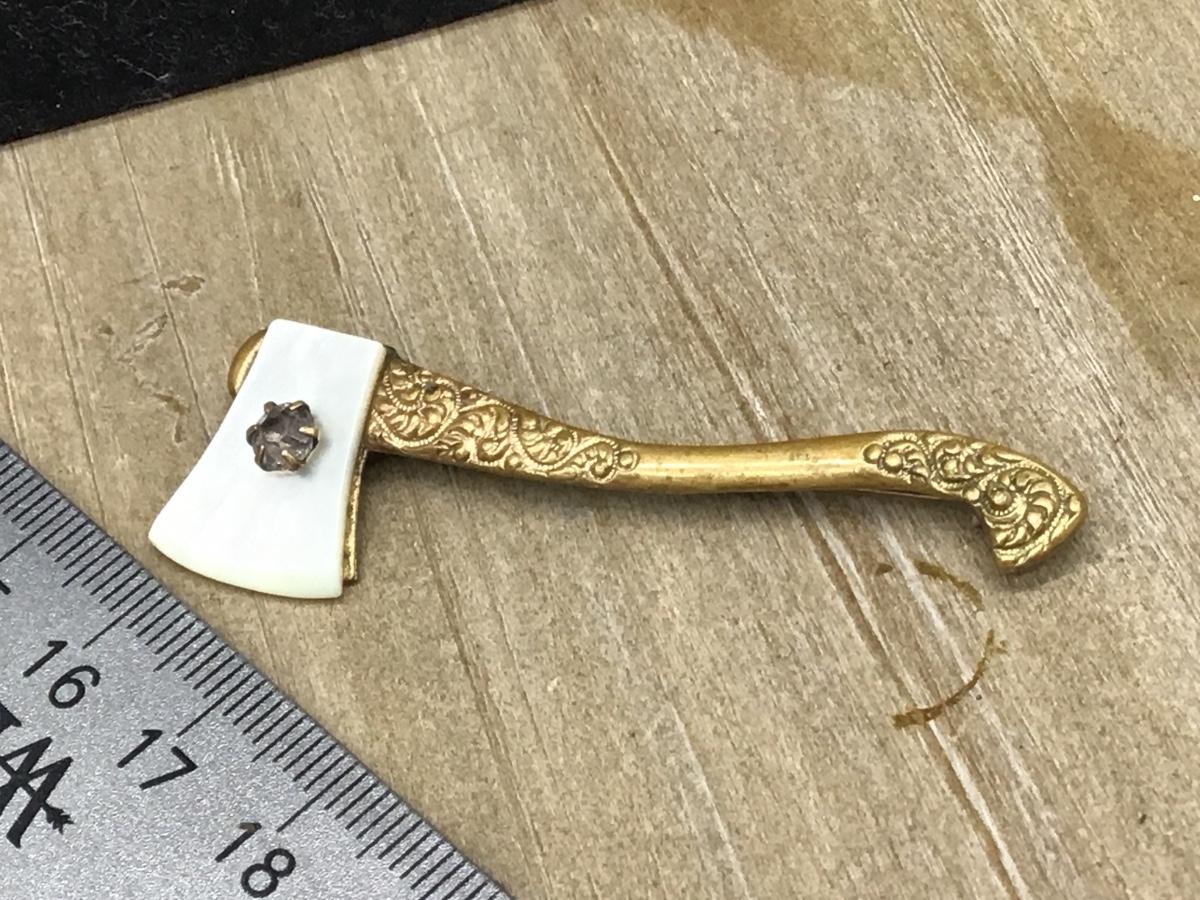 Vintage Axe With Stone and Mother of Pearl Pin/Brooch. Unique ...