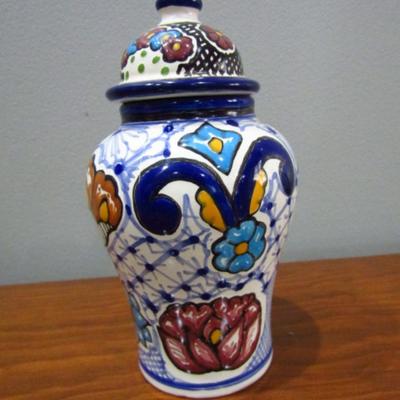Hand Painted Mexican Pottery Vase with Lid (LR) | EstateSales.org