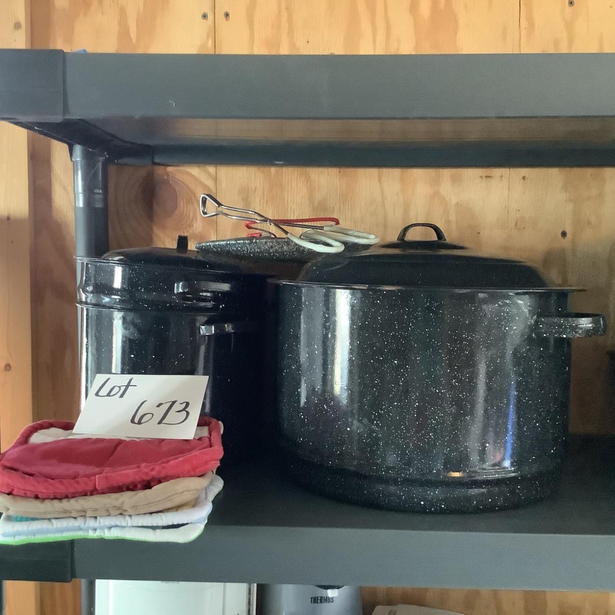 673 Steamer Pot Lot with Canning Basket | EstateSales.org
