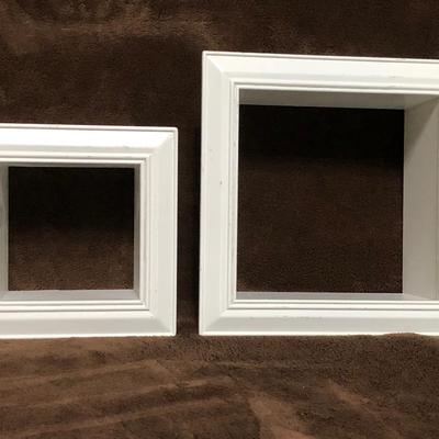 TWO WHITE MATCHING WOOD SQUARE SHADOW BOXES WALL MOUNTED FLOATING ...