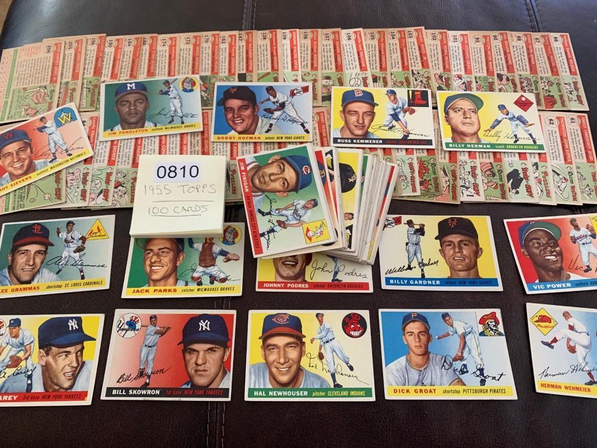 1955 Topps Baseball Cards - 100 Very Clean Cards - Lot 810