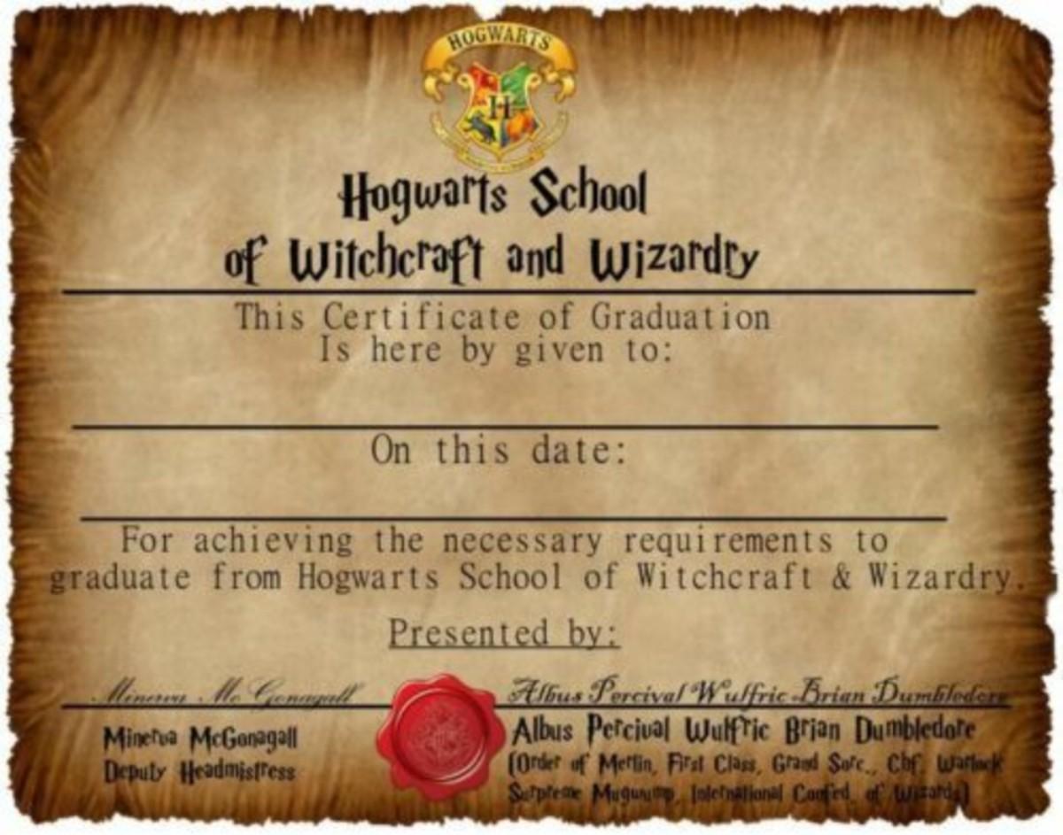 Harry Potter Hogwarts Graduation Certificate Prop print | EstateSales.org