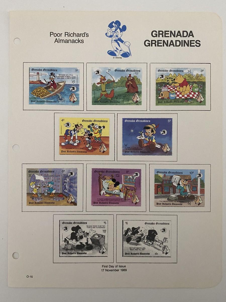 Walt Disney Poor Richard's Almanacks Stamp Sheet. Grenada Grenadines ...