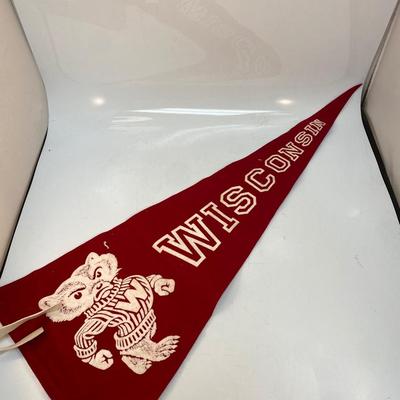 Vintage Red Wisconsin Badgers Collage Pennet Flag | EstateSales.org