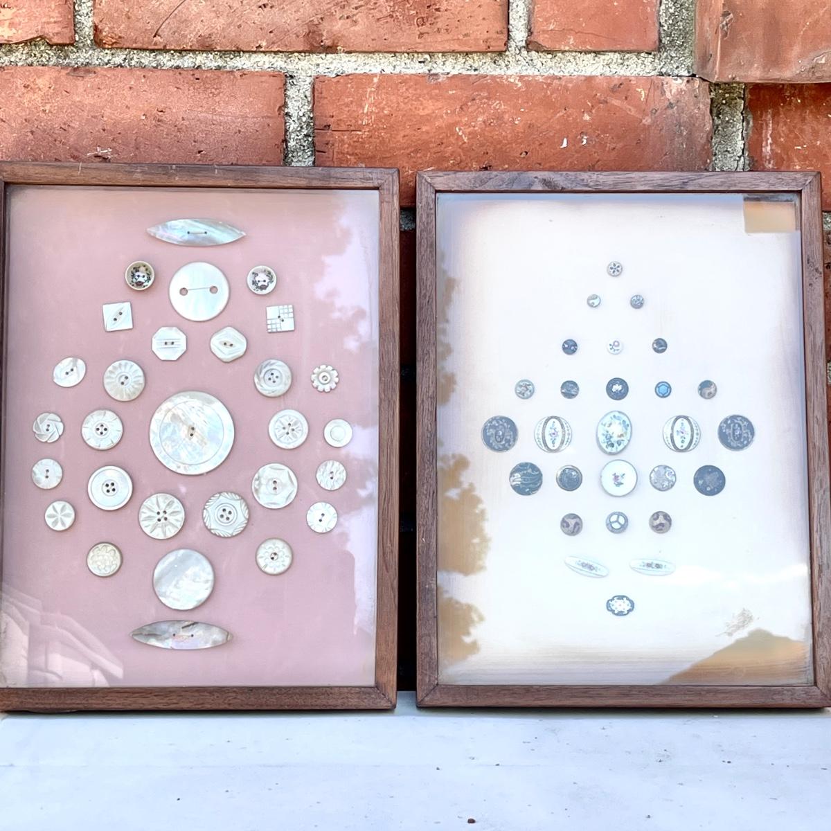 LOT 80 Antique Button Collector Framed Mother of Pearl & Enamel ...