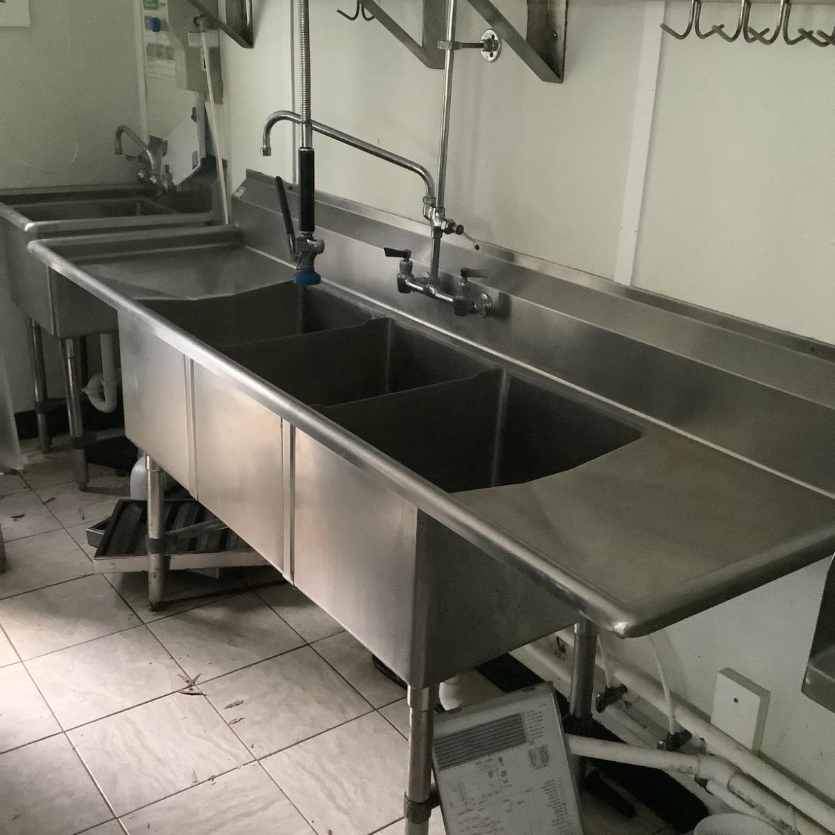 159 SANI SAFE Three Compartment Stainless Steel Sink with Pre Rinse 15 ...