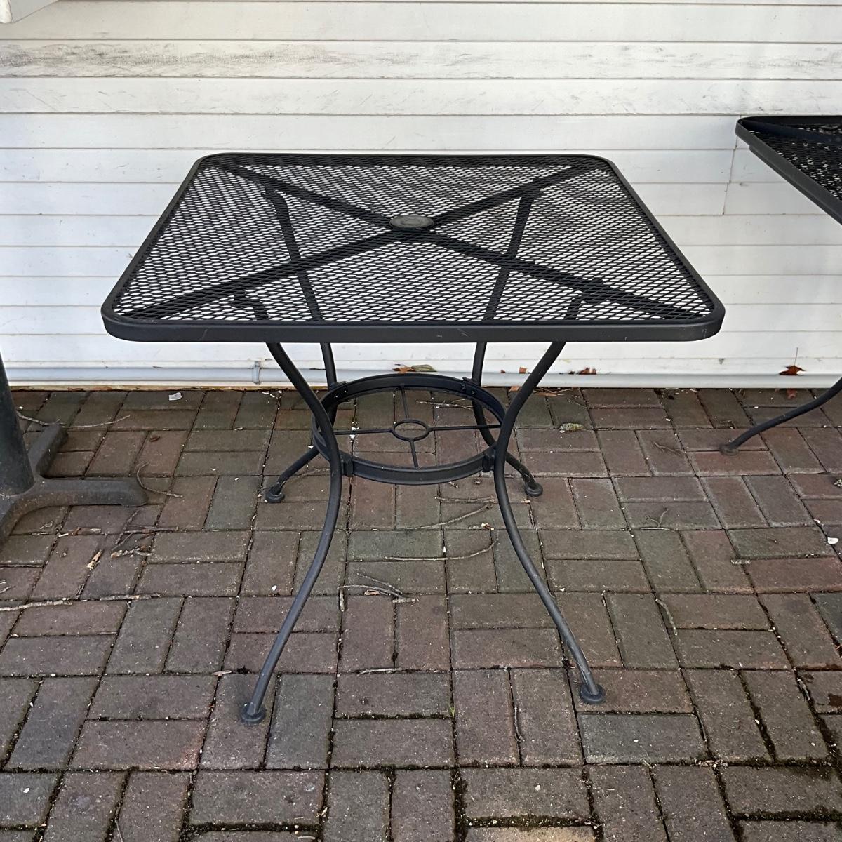 174 Black Metal Square Table with Center Hole for Umbrella ...