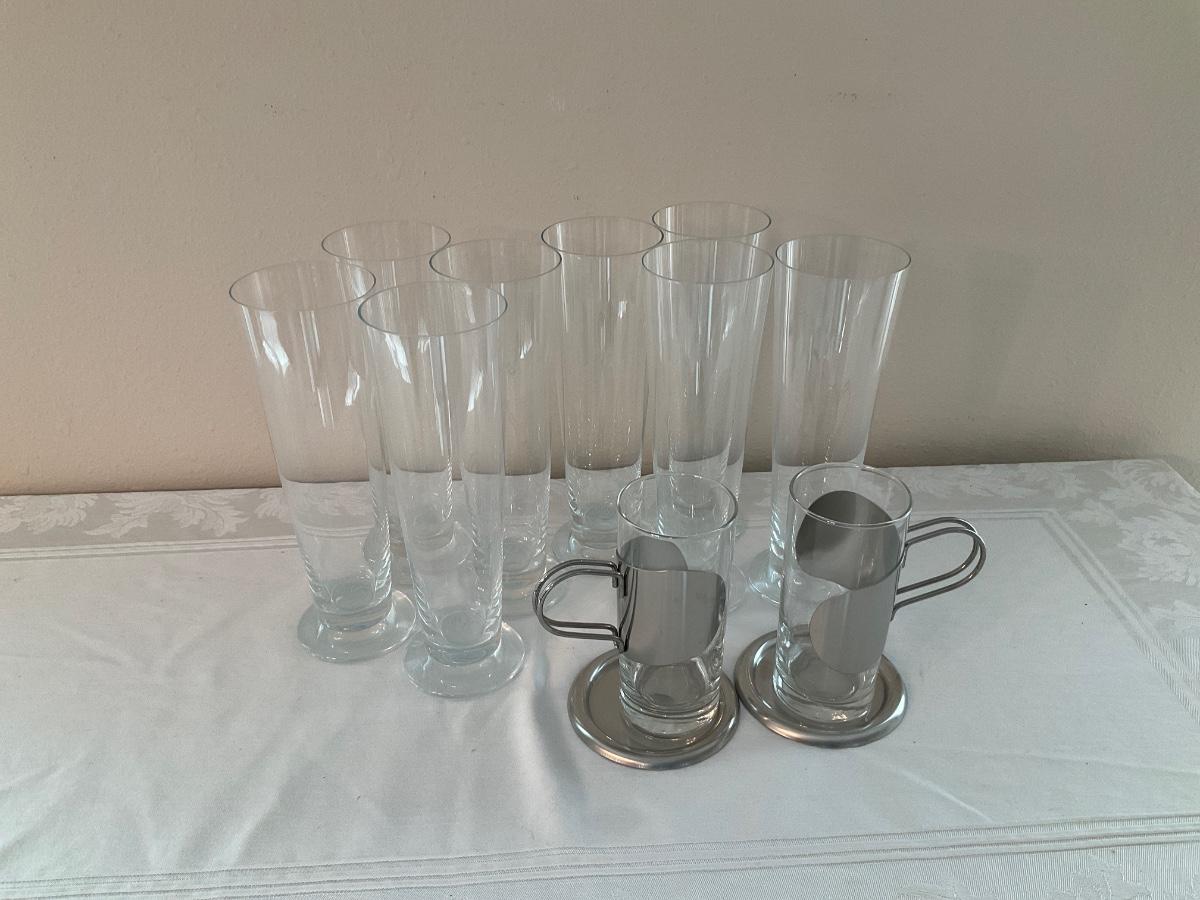 8 Tall glasses & 2 with handles & coasters | EstateSales.org
