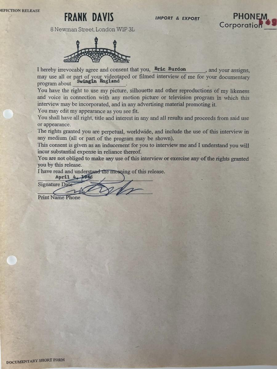 The Animals signed Frank Davis contract | EstateSales.org