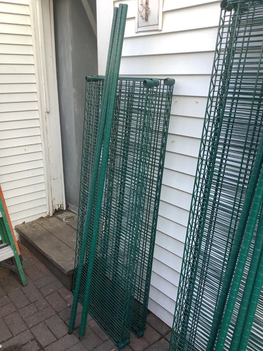 583 Four Shelf Epoxy Green Metal Shelving Unit | EstateSales.org
