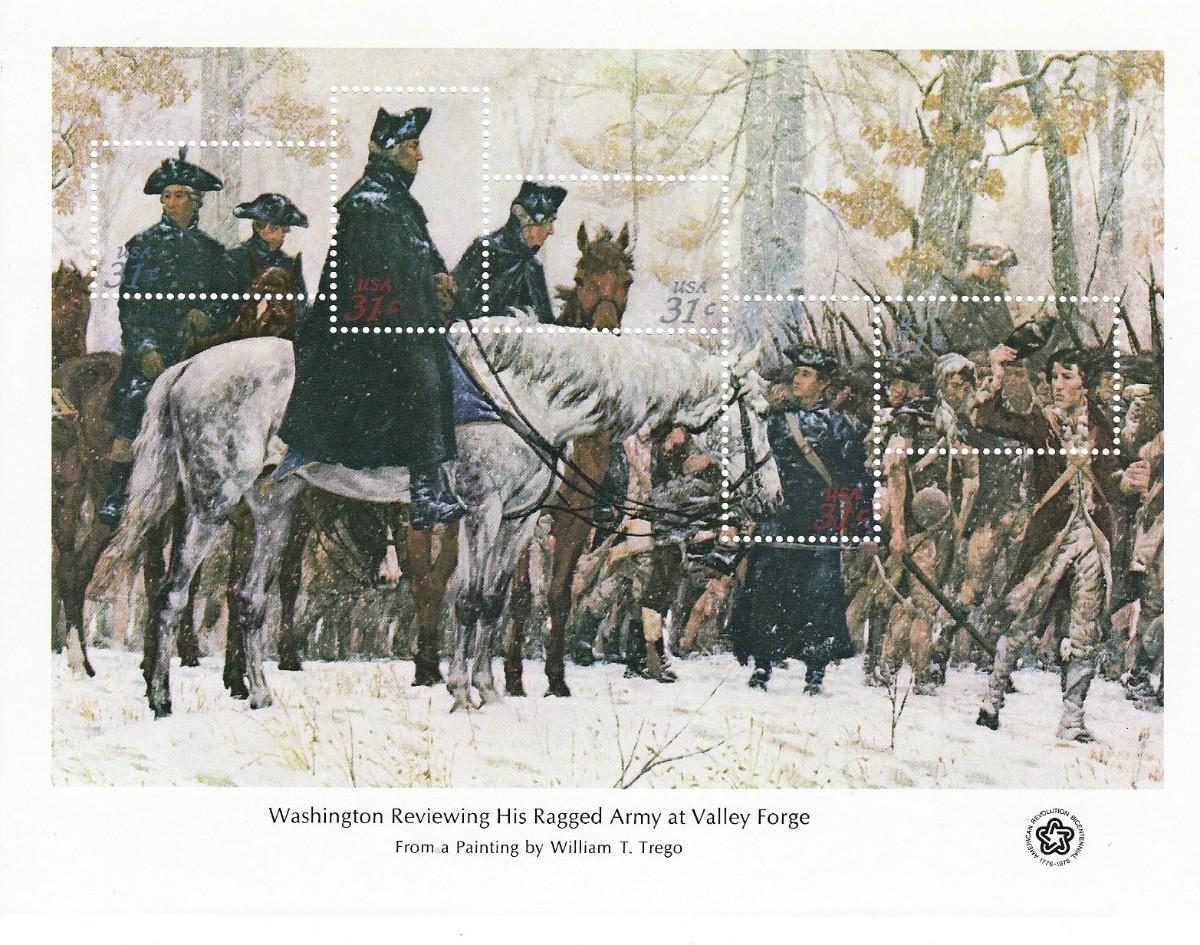Washington Reviewing His Ragged Army At Valley Forge Souvenir Stamp ...
