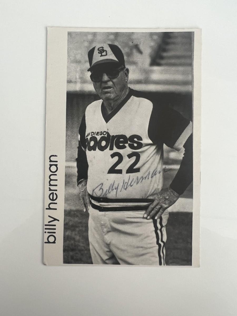 San Diego Padres Billy Herman signed baseball card | EstateSales.org