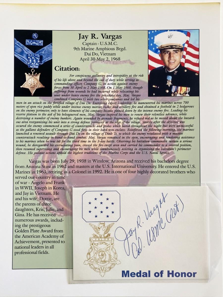 Jay R. Vargas Signed Card and Medal Of Honor Citation | EstateSales.org