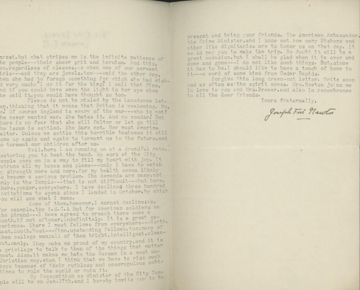 Joseph Fort Newton signed letter | EstateSales.org