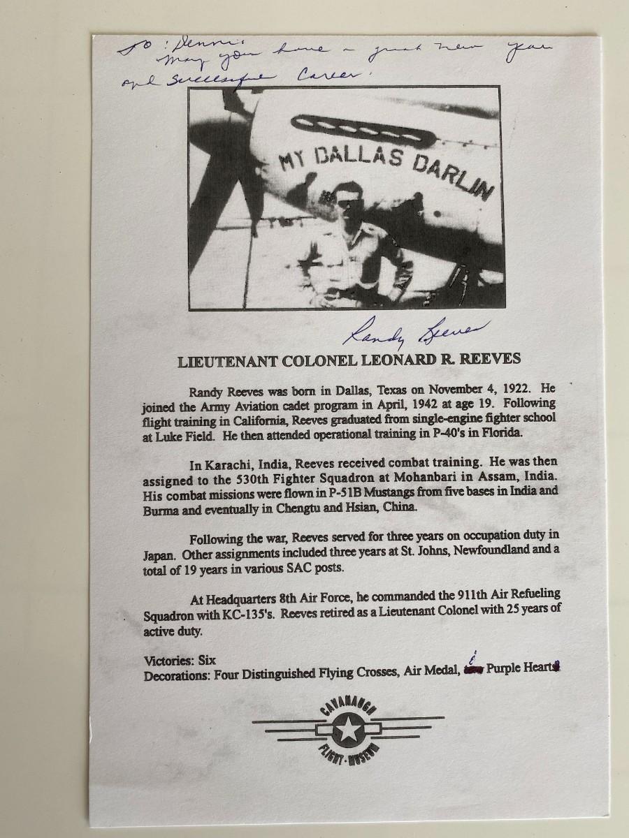 WW2 Ace Randy Reeves (Leonard R. Reeves) Signed P-51 My Dallas Darlin ...