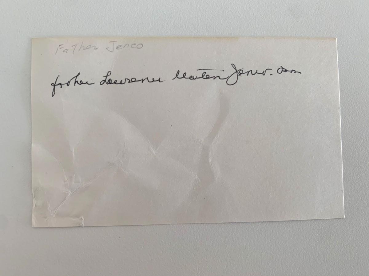 Catholic priest Father Lawrence Martin Jenco original signature ...