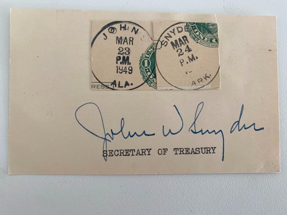 Secretary of the Treasury John W. Snyder original signature ...