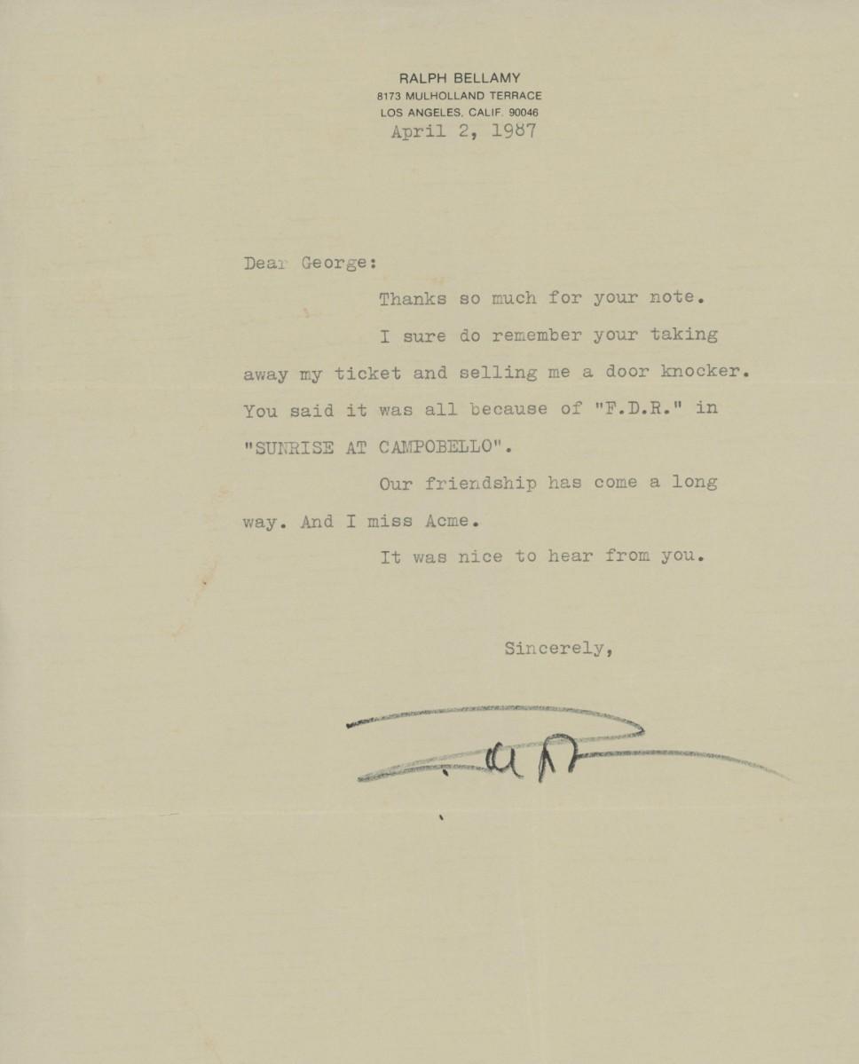Ralph Bellamy signed letter | EstateSales.org