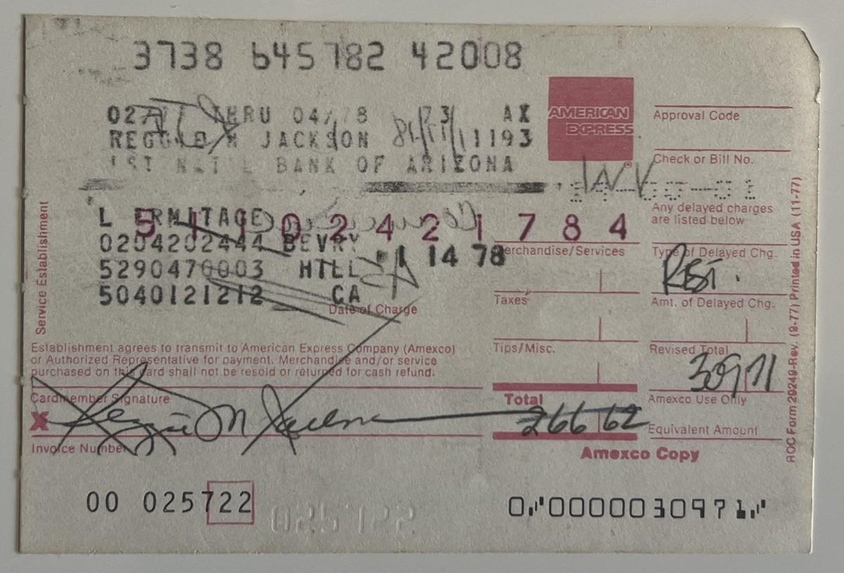 Reggie Jackson signed credit card receipt. GFA authenticated ...