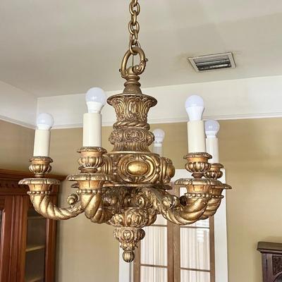 Large Gold French Style Light Fixture | EstateSales.org