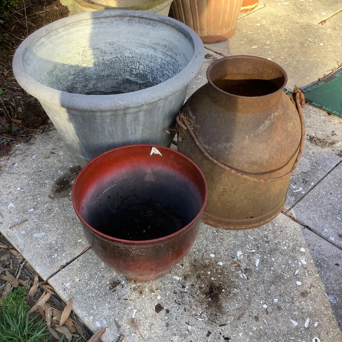 1107 Resin Flower Pot , Milk Jug and Burgundy Pot | EstateSales.org