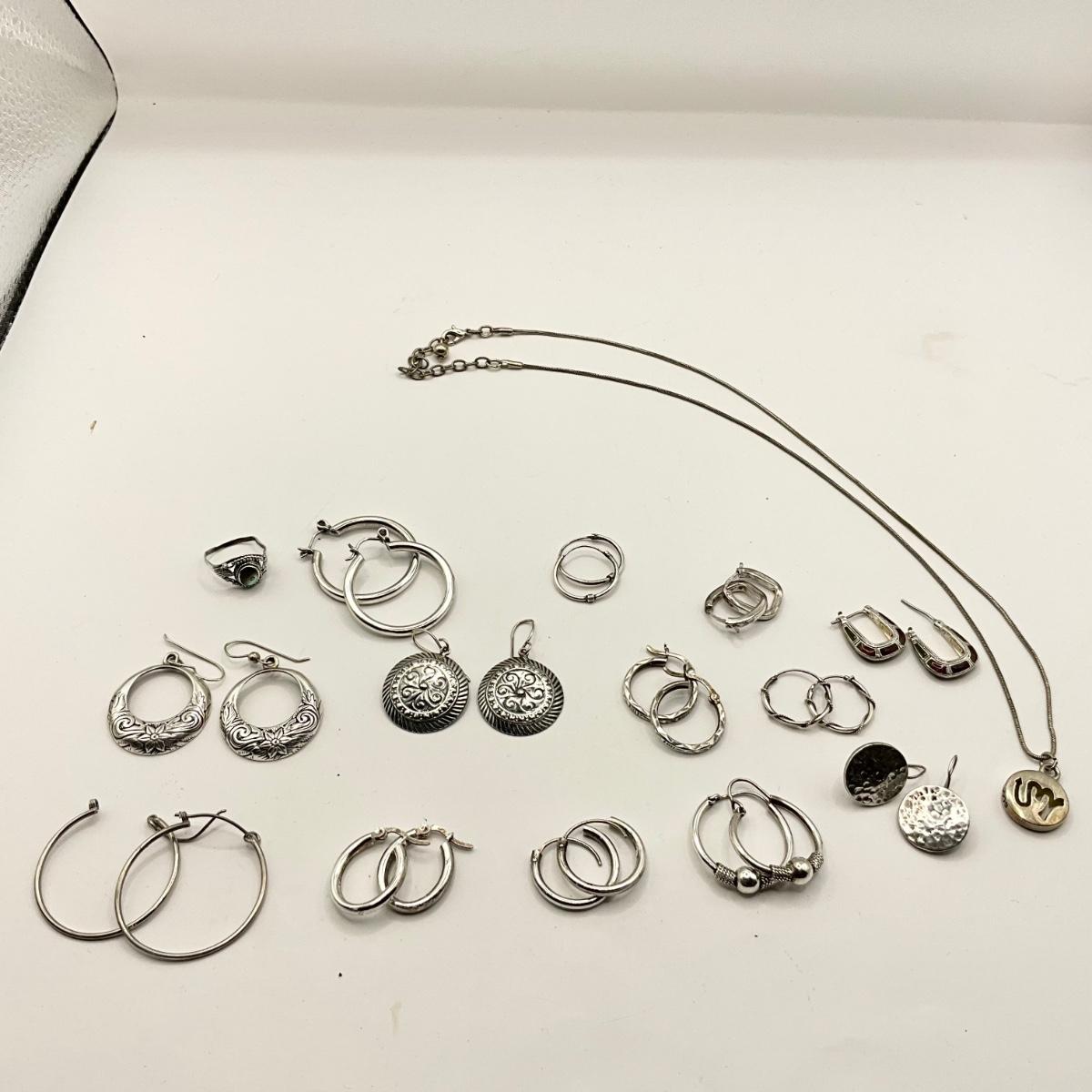 1573 Large Lot of .925 Silver Earrings and Zodiac Sign Necklace ...