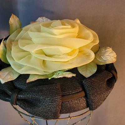 Lot 136: Black Bows & Yellow Rose Hat with Box | EstateSales.org