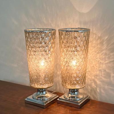 Silver Glass Embossed Trellis Pattern Table Lamps ~ Set Of Two (2 ...