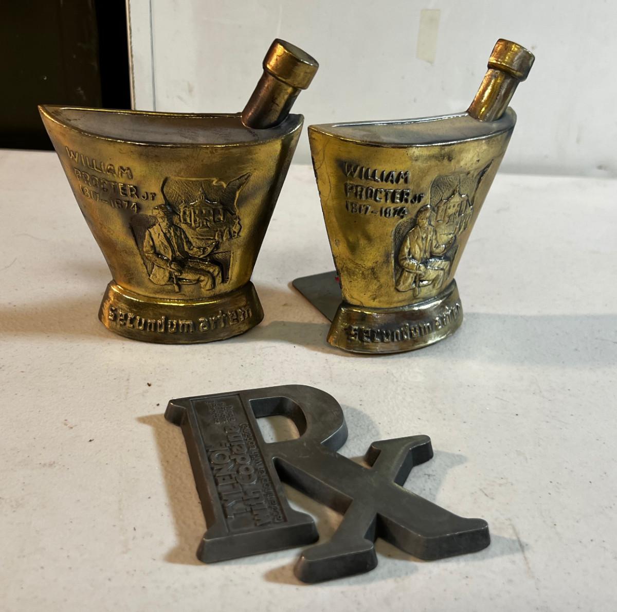 AWESOME Pharmacy Book ends and an RX Paperweight | EstateSales.org AWESOME Pharmacy Book ends and an RX Paperweight | EstateSales.org