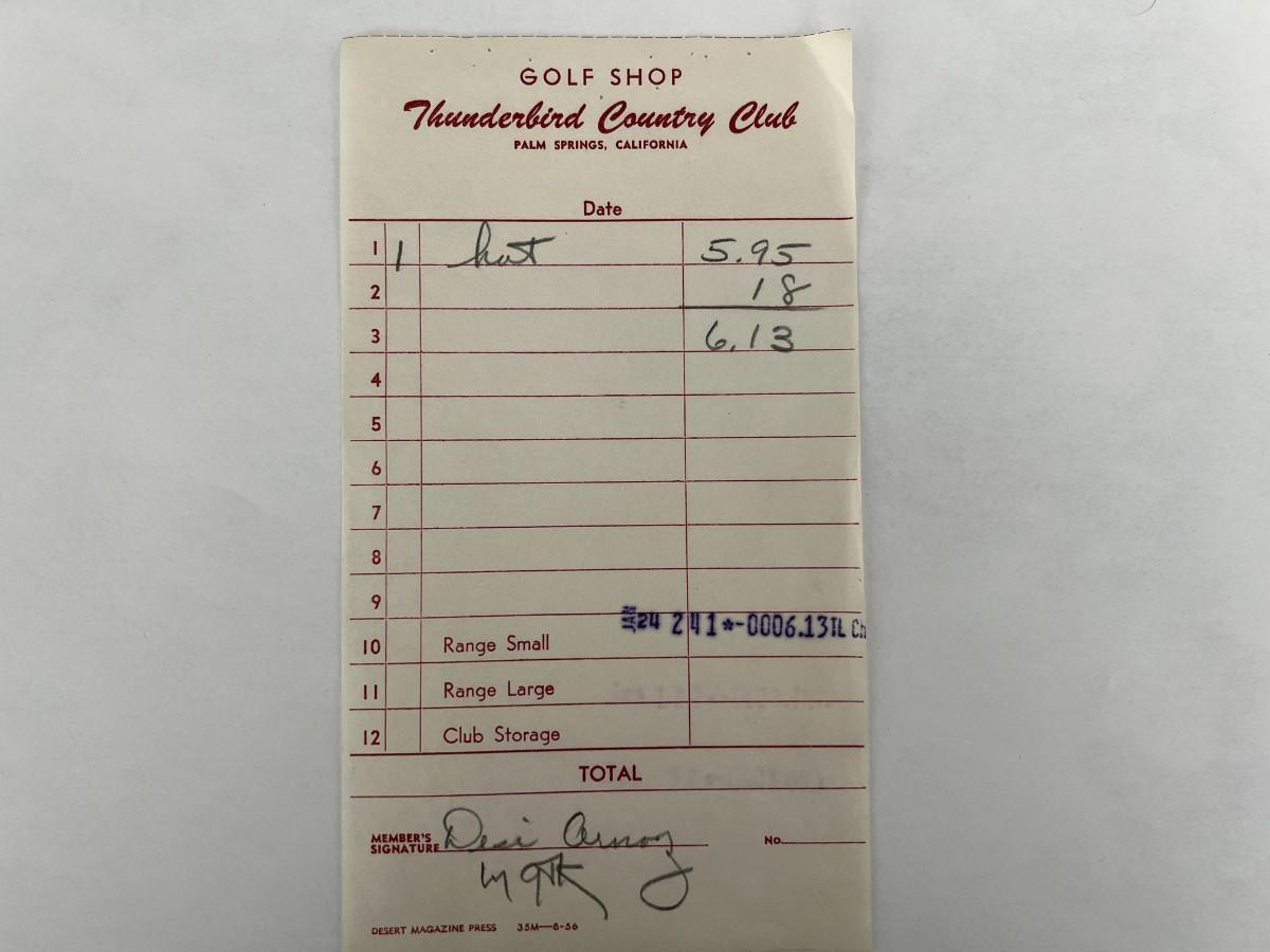 Desi Arnaz signed Thunderbird Country Club Receipt | EstateSales.org