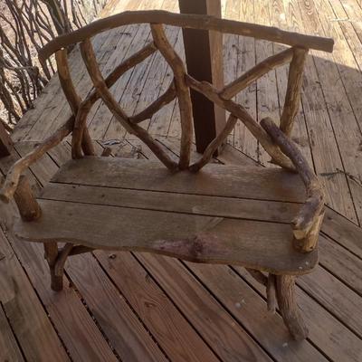 Twig and Log Cabin Outdoor Bench | EstateSales.org