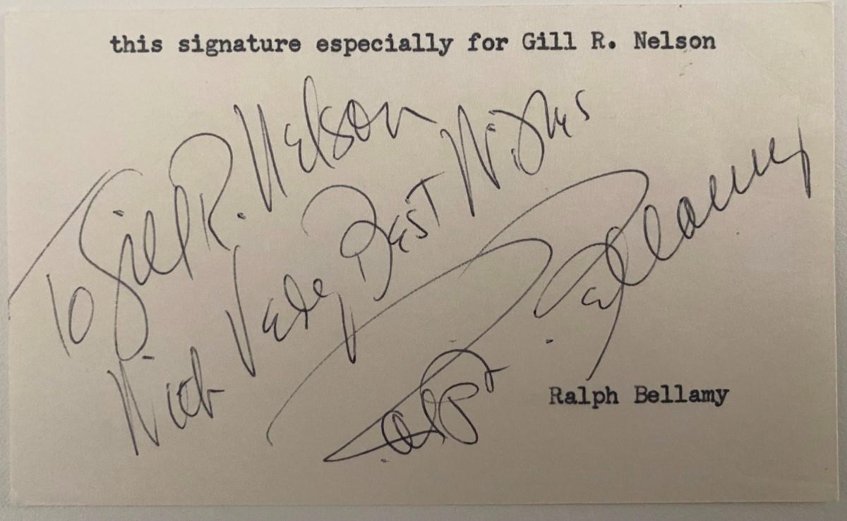 Ralph Bellamy personal signed note | EstateSales.org