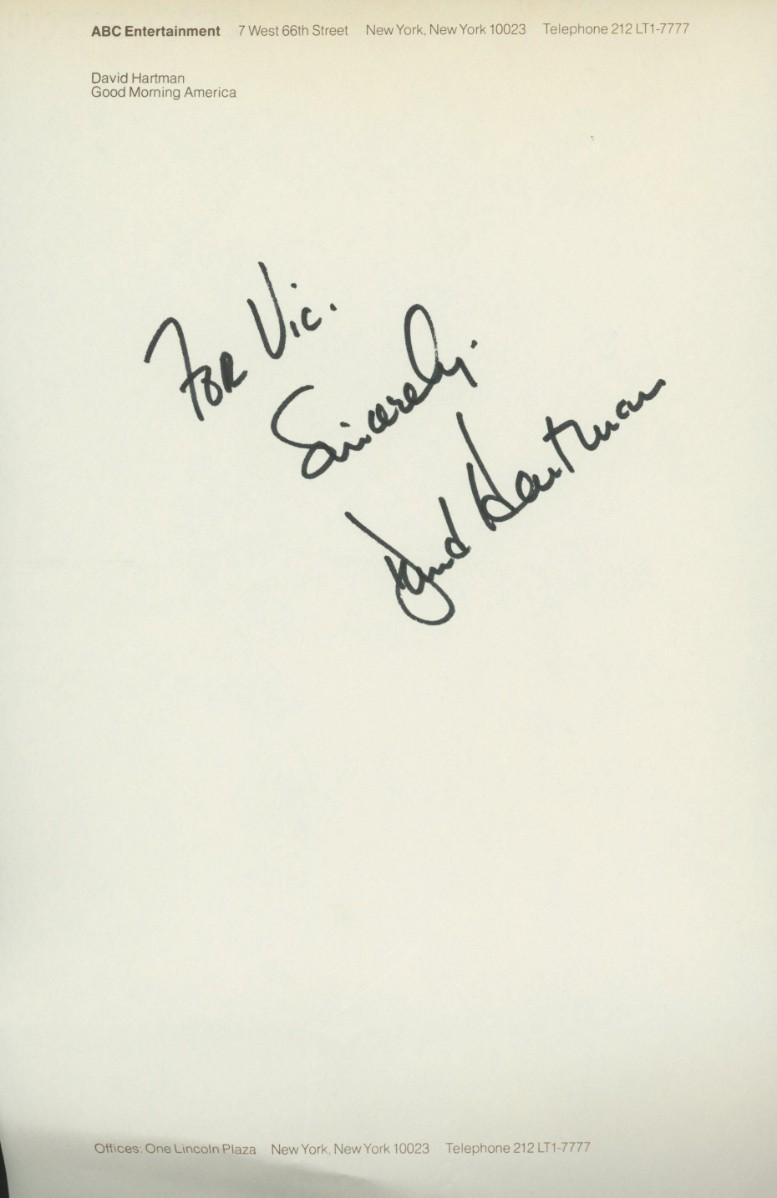 David Hartman signed note | EstateSales.org