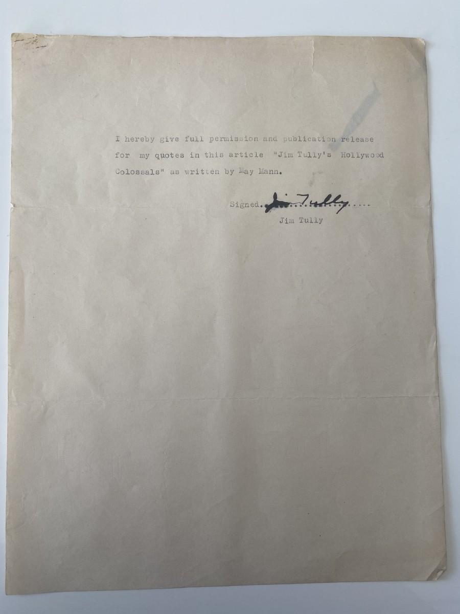 Jim Tully signed document | EstateSales.org