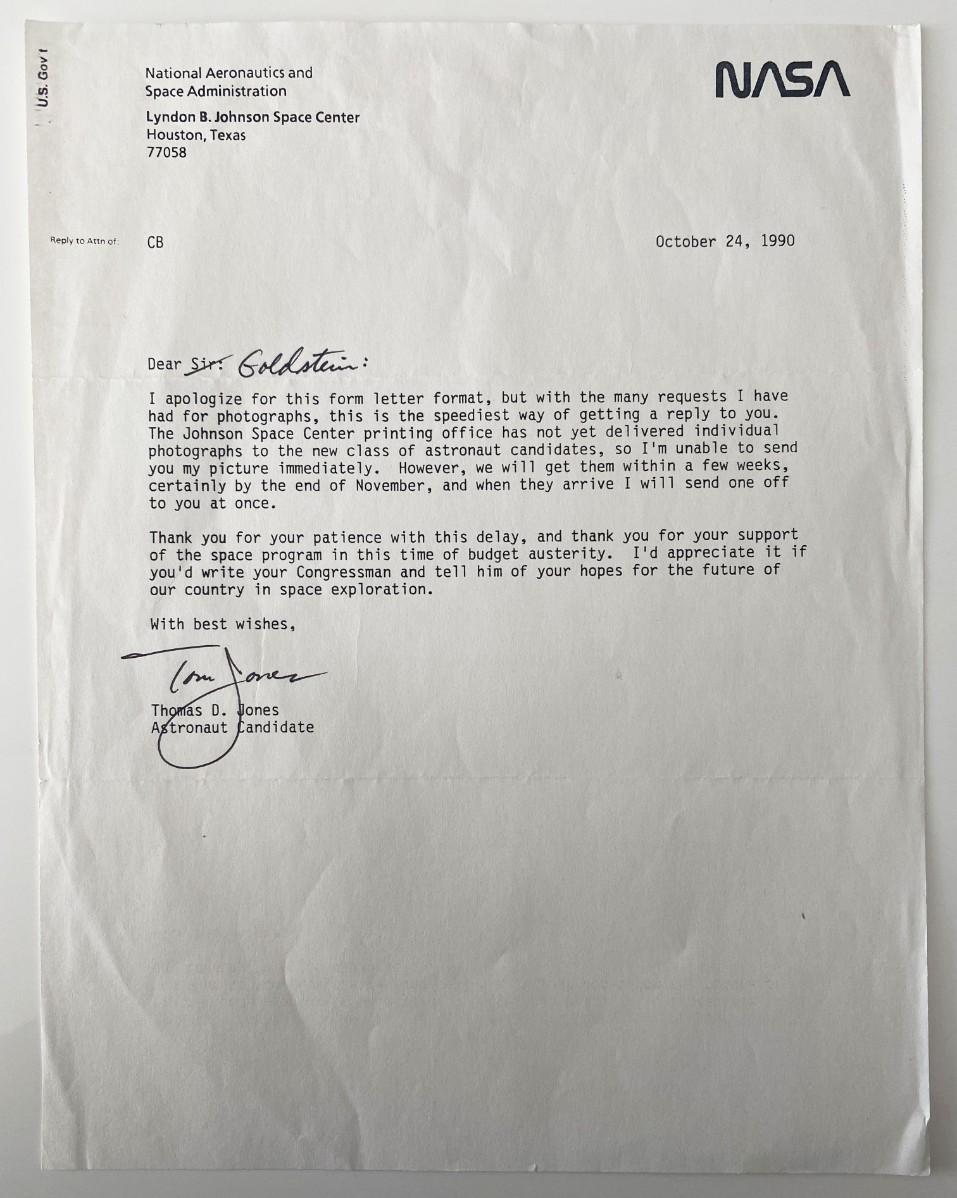 Astronaut Thomas D. Jones signed Nasa letter | EstateSales.org