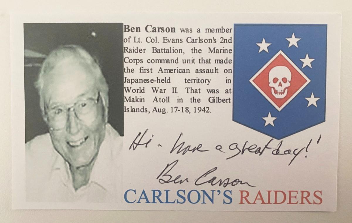 WWII Carlson's Raiders Ben Carson Signed Commemorative Card ...