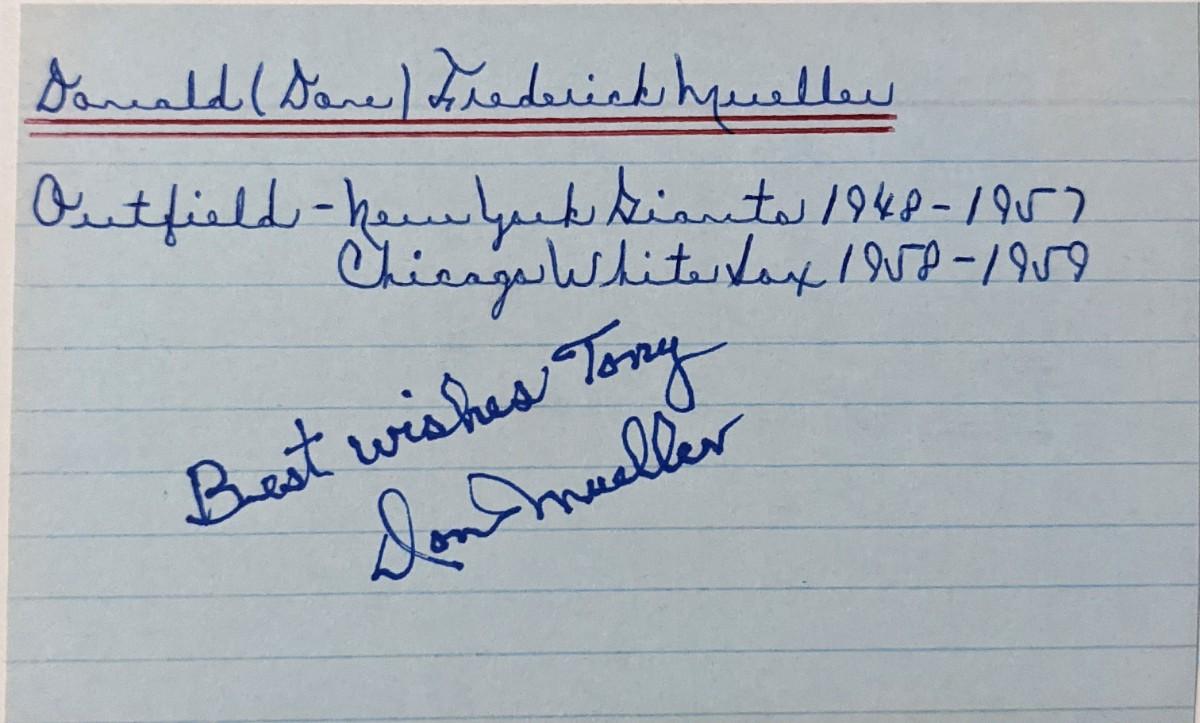 MLB player Don Mueller signed index card | EstateSales.org