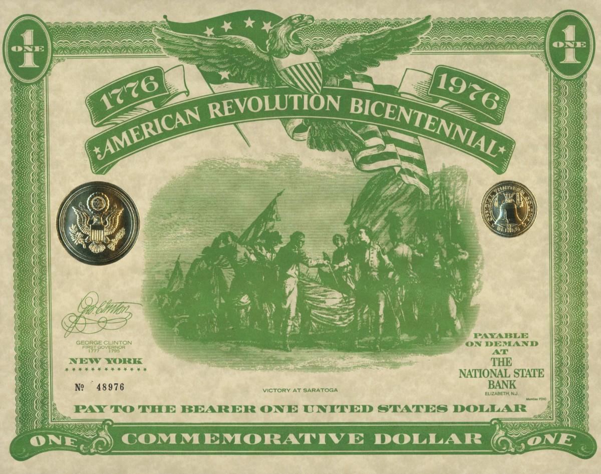 American Revolution Bicentennial Commemorative One Dollar Certificate ...