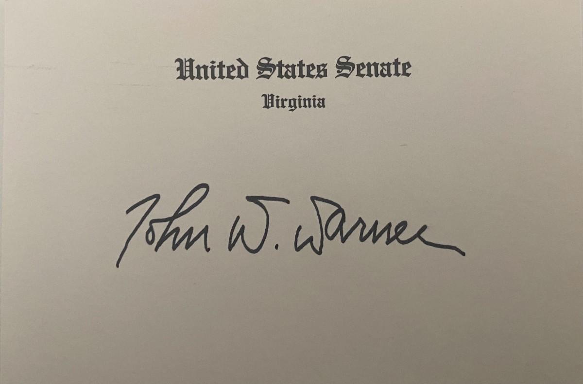 Virginia Senator John Warner original signature | EstateSales.org