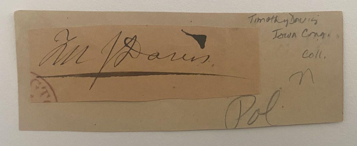 Iowa Politician Timothy Davis original signature | EstateSales.org