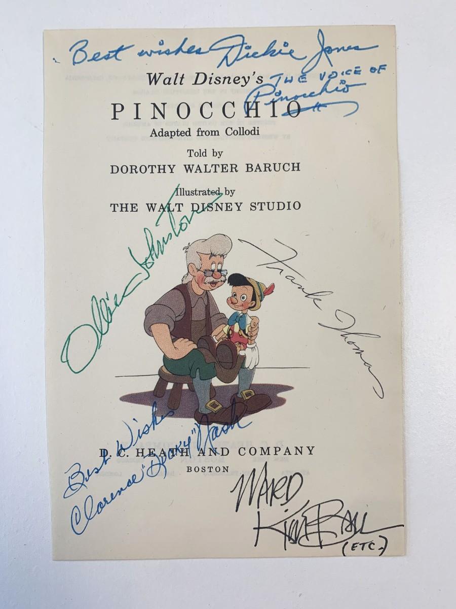 Clarence Nash Pinocchio cast signed book page | EstateSales.org