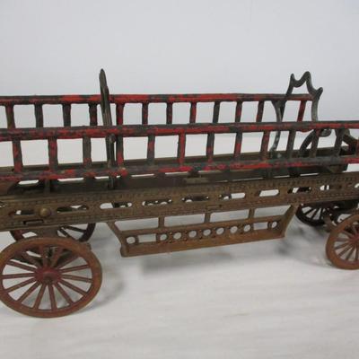 Vintage Ives Cast Iron Double Horse Team Drawn Fire Ladder Wagon 27 ...